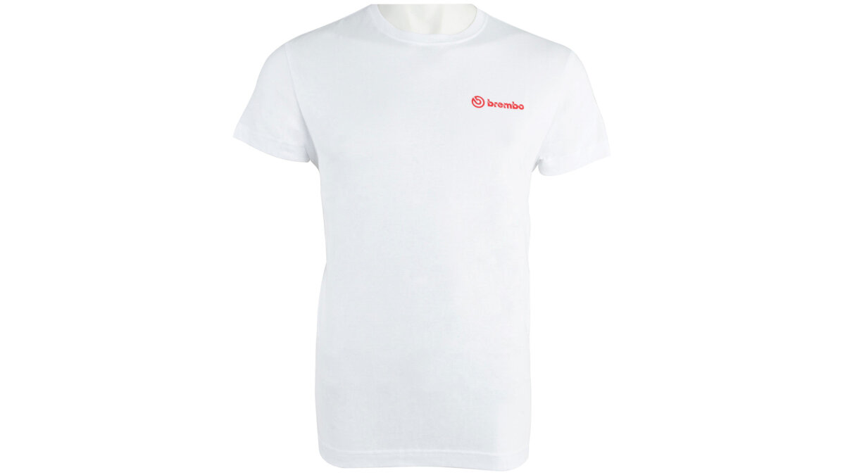 BREMBO T-Shirt Weiß mit rotem Logo und Tricolore a Gr. M - zumoo